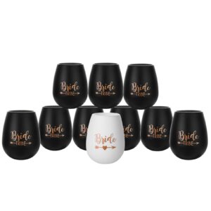 yyyj bachelorette party silicone wine cups, bride tribe & bridesmaid wedding cups, set of 10 for bridesmaid gift party favors (black)