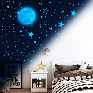 1049Pcs Glow in The Dark Stars and Moon for Ceiling, Wall Bedroom Chirldren's Room Stickers Decals Decor, Boys & Girls' Gifts (Stars and Moon of Blue Light)