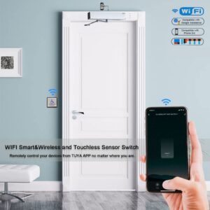 Olideauto Automatic Door Closer,AC110V Input Power Door Opener,Workable with Siri,Alexa,Google Assistance,App Remote Control Automatic Door with Smart WiFi Receiver and Wireless Handicap Wall Buttons