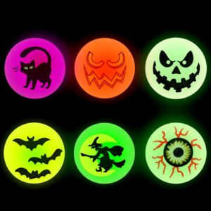 KIMOBER 24pcs Halloween Glow in The Dark Bouncing Balls,Halloween Theme Designs Bouncy Ball For Halloween Party Supplies