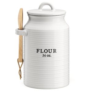 barnyard designs flour canister for kitchen counter, decorative ceramic flour container, rustic farmhouse canister jar, white