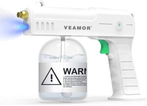 veamor nano sanitizer spray machine, handheld ulv electric spray gun fogger, rechargeable portable mist gun disinfection machine with strong light.