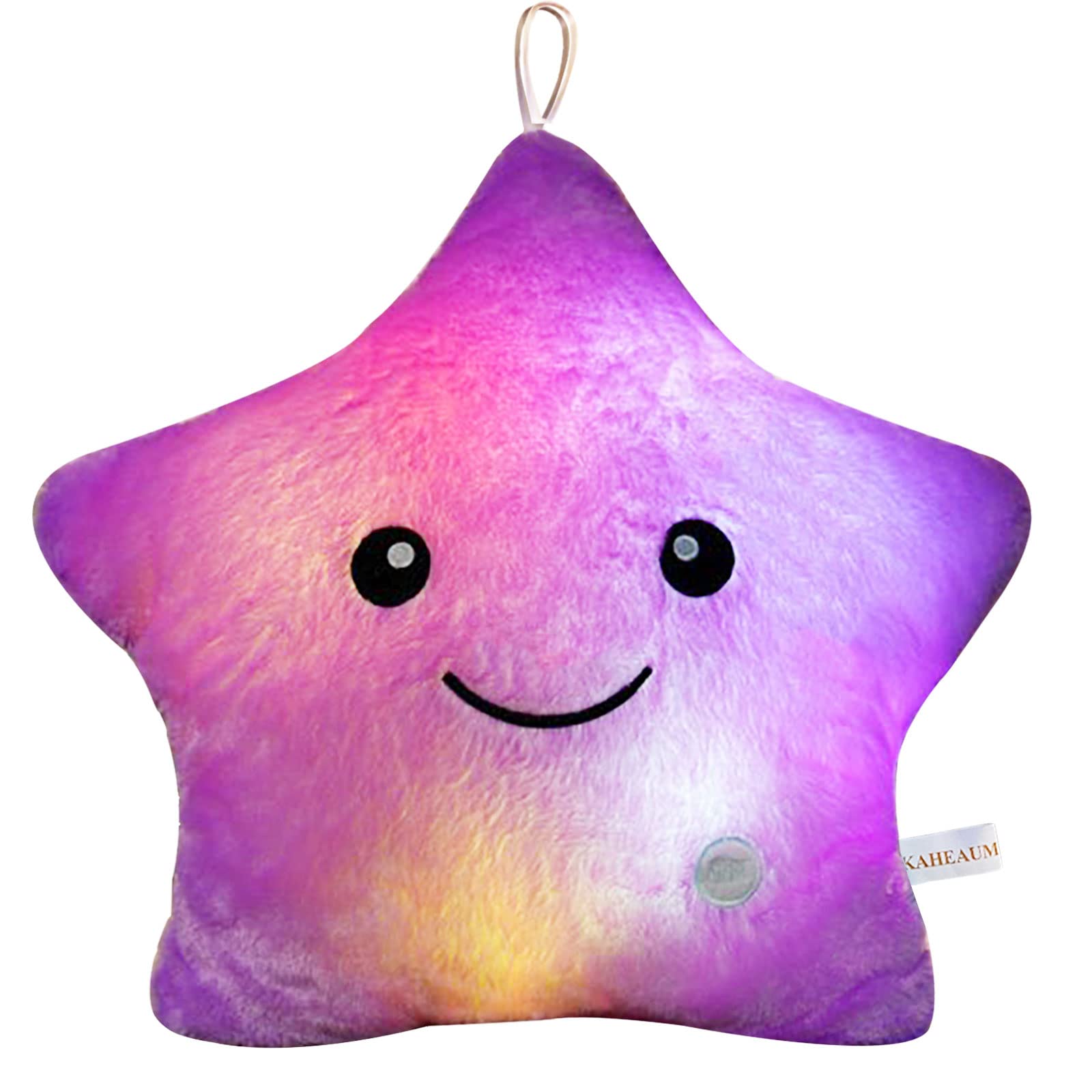 KAHEAUM Twinkle Twinkle Little Star Pillow,Cute Plush Pillows for Kids Pillows Decorative LED Light Up Night Toy and Glow Pillow Gifts,Girls Stuffed Animal Shaped Throw Pillows Doll,Purple