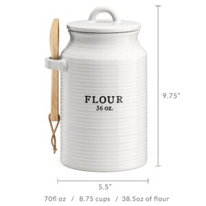 Barnyard Designs Flour Canister for Kitchen Counter, Decorative Ceramic Flour Container, Rustic Farmhouse Canister Jar, White