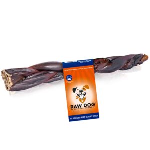 raw dog 6" braided beef gullet sticks (3 pack) – 100% all natural dog treats & dental chews, non-gmo grass fed beef, chemical free low odor