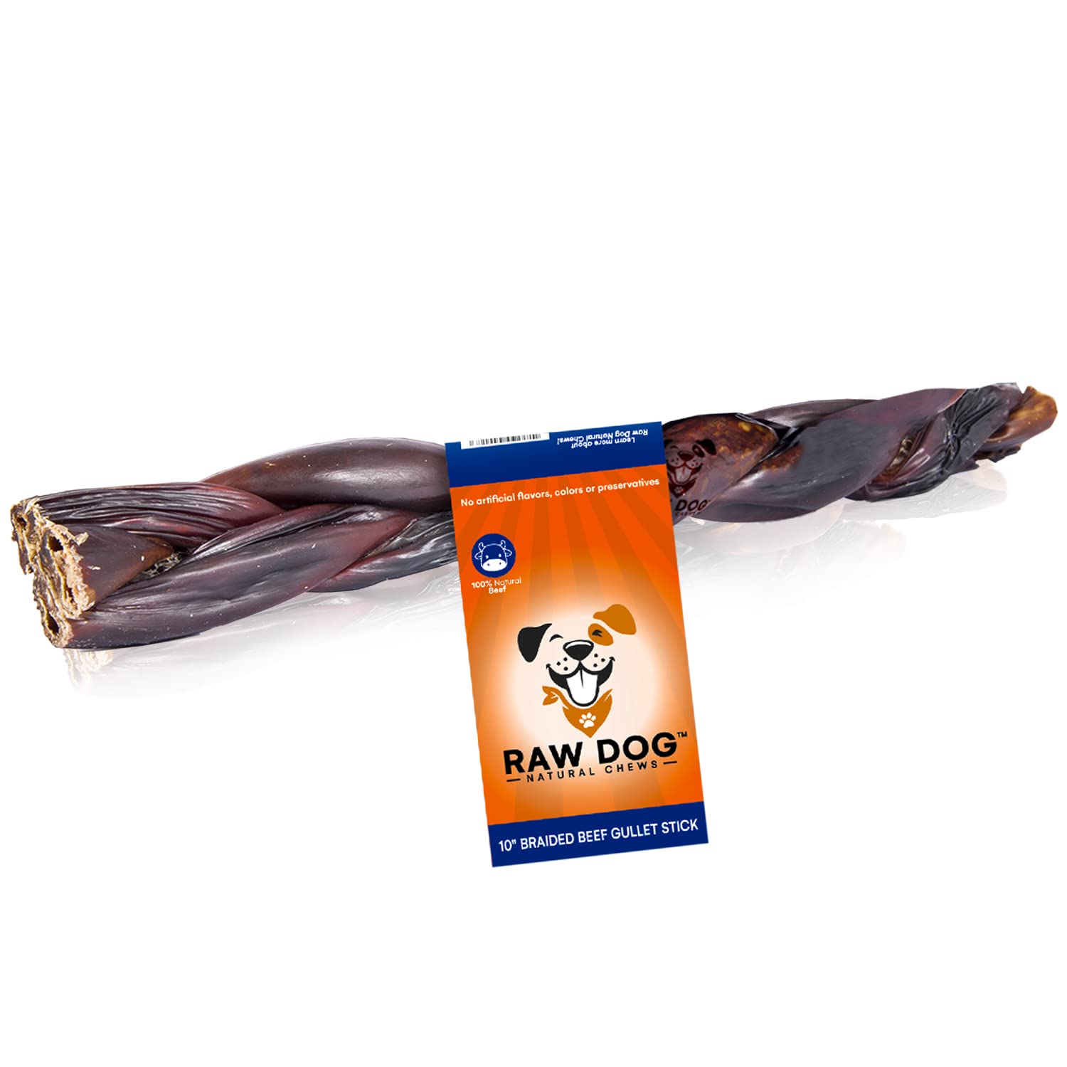 Raw Dog 6" Braided Beef Gullet Sticks (3 Pack) – 100% All Natural Dog Treats & Dental Chews, Non-GMO Grass Fed Beef, Chemical Free Low Odor