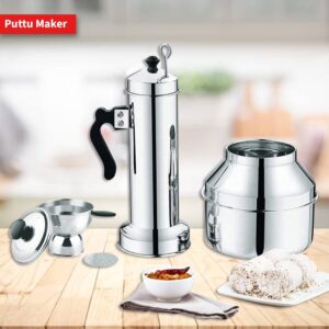 Panca Stainless Steel Puttu Maker with Cooker, puttu kudam Steel, Puttu Vessel, Chiratta Puttu Kudam,Puttu Maker Pressure Cooker, Puttu Maker Steel, Make in India, Silver (Pack of 1)