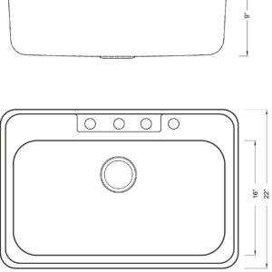 CozyBlock 33 x 22 x 9 Inch Top-mount/Drop-in Stainless Steel Single Bowl Kitchen Sink with Strainer and Cutting Board - 18 Gauge Stainless Steel-4 Faucet Hole