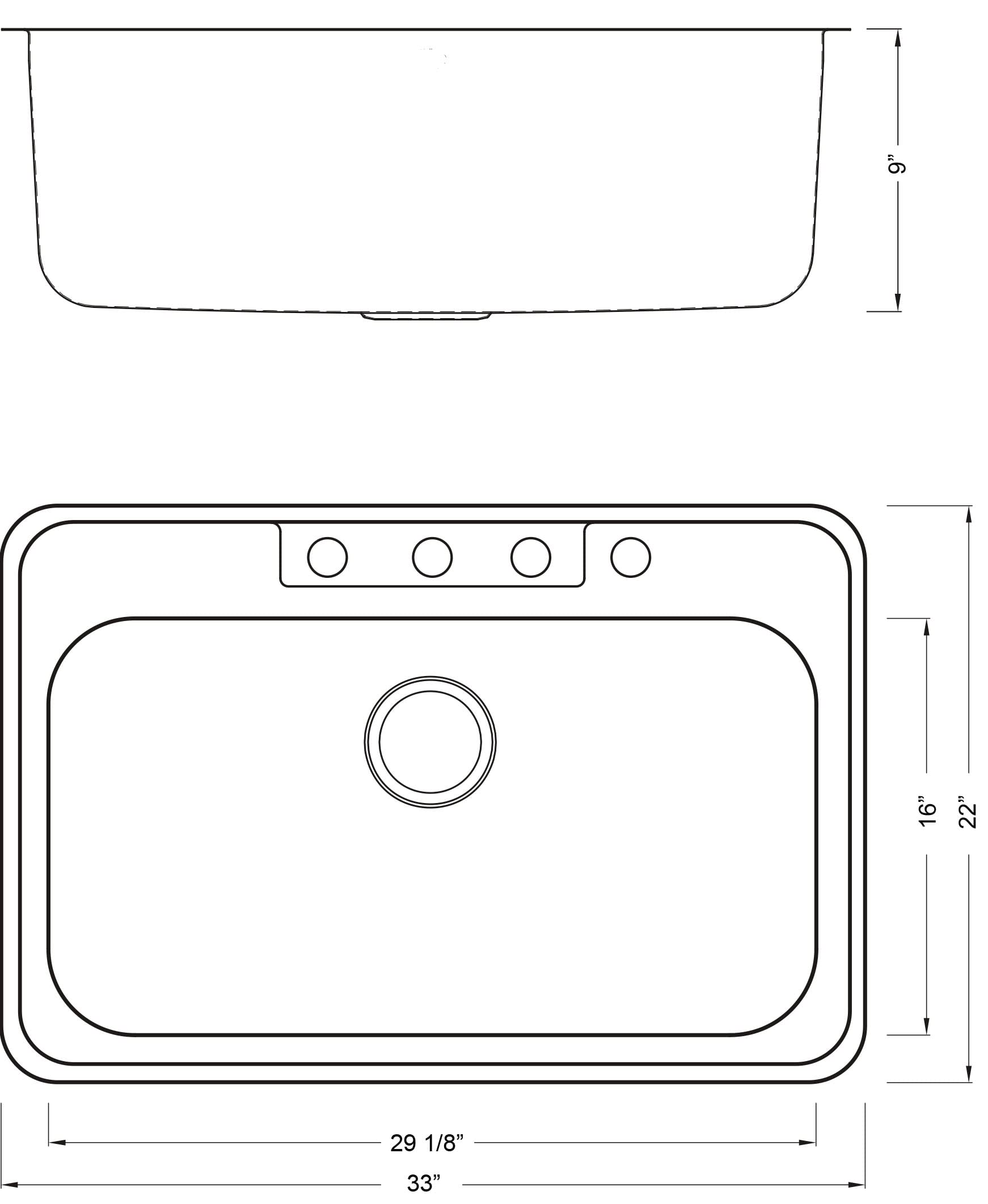 CozyBlock 33 x 22 x 9 Inch Top-mount/Drop-in Stainless Steel Single Bowl Kitchen Sink with Strainer and Cutting Board - 18 Gauge Stainless Steel-4 Faucet Hole