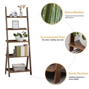 SOBIBO Ladder Shelf, 5-Tier Leaning Shelf, Free Standing Organizer Storage Shelves, Storage Rack Shelf for Office, Living Room, Brown