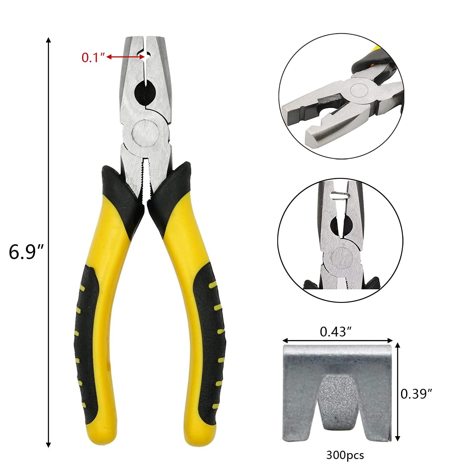 MINYULUA Wire Cage Buckle Clips Pliers with 300pcs Wire Cage Building Clips Snap Plier Tools for Chicken Pigeon Rabbit Pet Dog Bird Cat Quail Cage