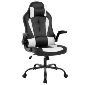 pc gaming chair ergonomic office chair computer desk chair with armrests headrest and lumbar support high back pu leather executive racing chair for home (white)