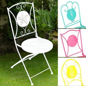 The Lakeside Collection Retro Vintage Metal Bistro Chair Patio Furniture with Starfish Detail in White