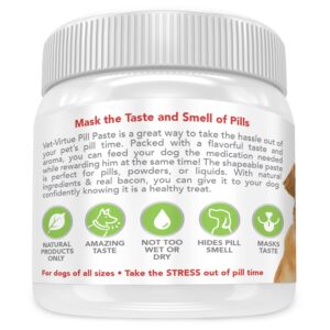 VET-VIRTUE Pill Masking Paste for Dogs, Bacon Flavor - Perfect Pet Medicine Treats to Hide Pills, Medication & Capsules, with Natural Ingredients & Packed with Flavor Dogs Love