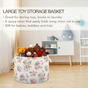 senya Large Storage Basket Pink Rose Flower Floral for Toys Clothes Storage Bin Box Laundry Hamper Organizer Bag with Handles