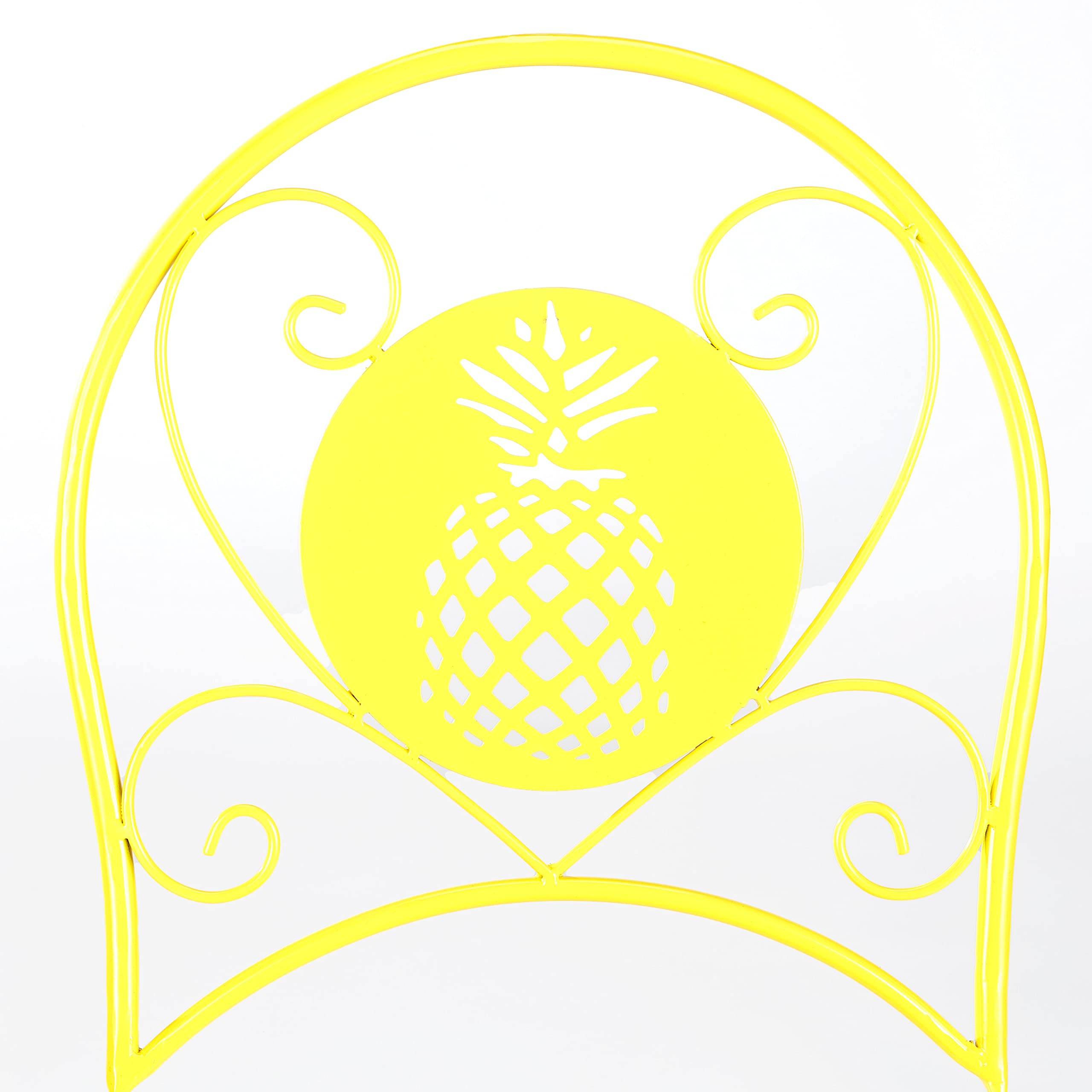 The Lakeside Collection Retro Vintage Metal Bistro Chair Patio Furniture with Pineapple Detail in Yellow