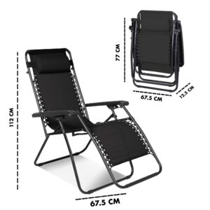 KEPLIN Zero Gravity Chairs Set of 2 with Canopy - Made of Textoline I Heavy Duty Lounger for Garden I Patio Sun Loungers I Folding Reclining Chairs (Black)