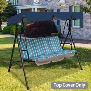 COOSOO Swing Canopy Replacement Top Cover Waterproof UV Block Sun Shade Swing Chair Top Cover for Outdoor Garden Patio 3 Seat Furniture Blue