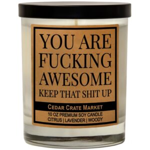 you are awesome, keep that up - inspirational gift for women, men, thank you candle gift, friendship gifts for women, birthday gift for her, scented soy candle, encouragement, hand poured in the usa