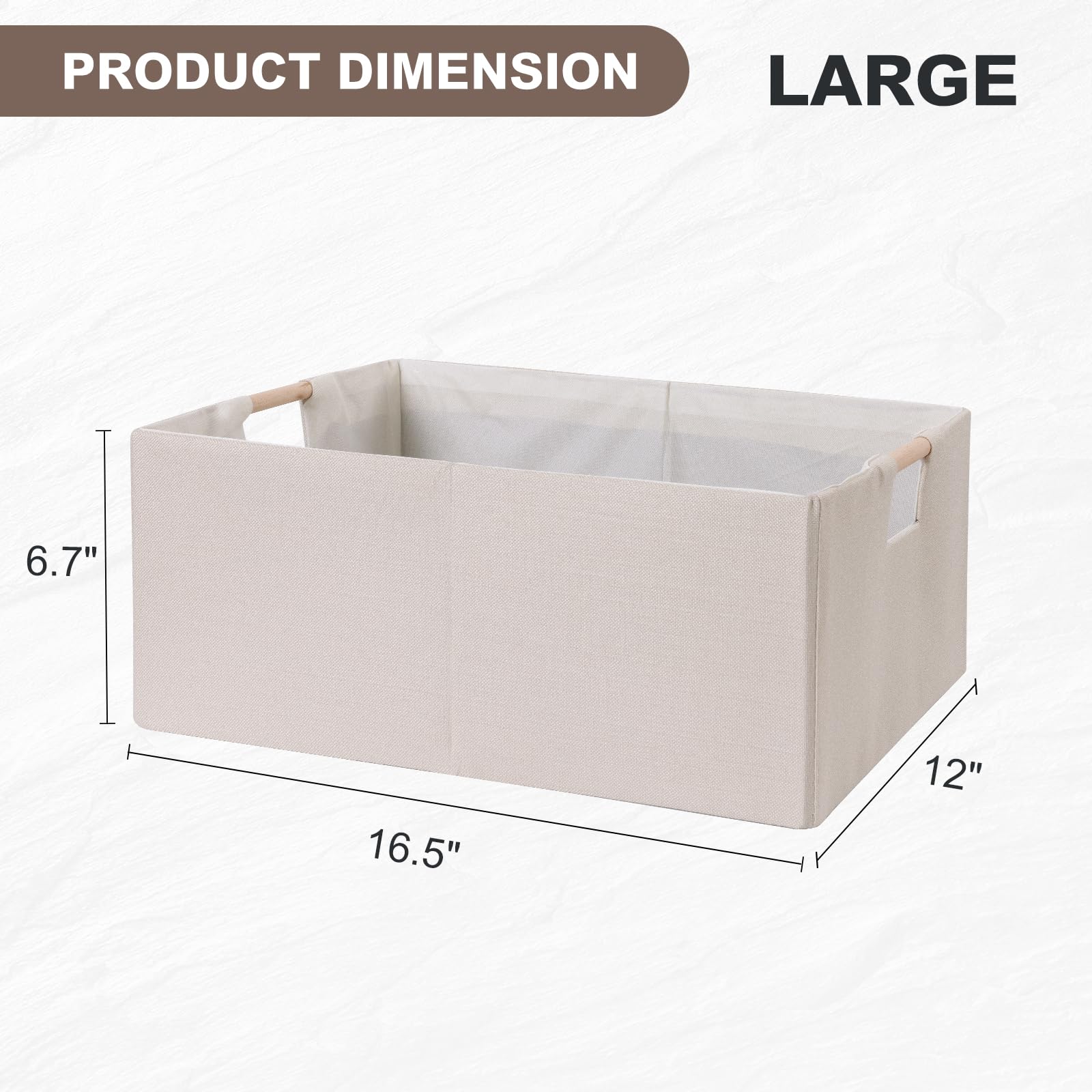 ANMINY 2PCS Storage Baskets for Organizing Collapsible Fabric Storage Bins Boxes with Wood Handles Closet Shelves Cube Organizer Bins Clothes Laundry Storage Container - Large, Beige