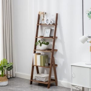 SOBIBO Ladder Shelf, 5-Tier Leaning Shelf, Free Standing Organizer Storage Shelves, Storage Rack Shelf for Office, Living Room, Brown