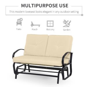 Outsunny Outdoor Glider Bench, 2-Person Patio Rocker Loveseat with Tufted Cushions, Steel Frame for Porch, Garden Backyard, Beige