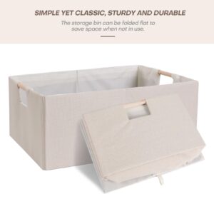 ANMINY 2PCS Storage Baskets for Organizing Collapsible Fabric Storage Bins Boxes with Wood Handles Closet Shelves Cube Organizer Bins Clothes Laundry Storage Container - Large, Beige