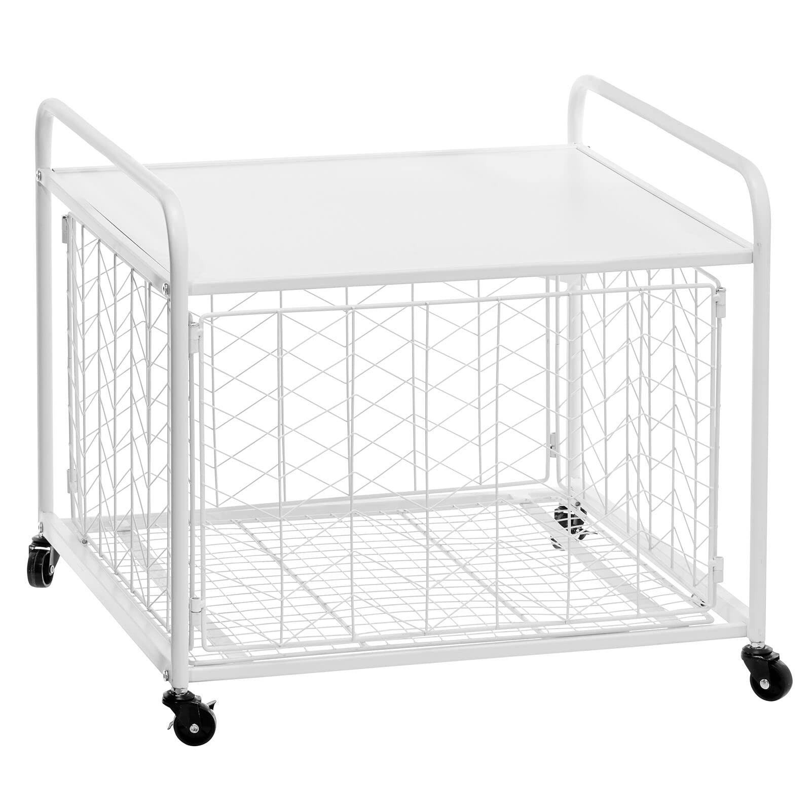 mDesign Small Portable Mini Fridge Storage Cart with Wheels and Handles - Mobile Refrigerator, Microwave, Appliance Platform Table with Drawer Basket for Dorm Room, Studio, Apartments - White