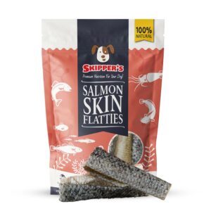 skipper's salmon fish skin flatties - dental chews for dogs, long lasting natural dog treats, healthy pet supplies support skin coat & joint function | salmon fish dried flatties dog food (3.5oz)