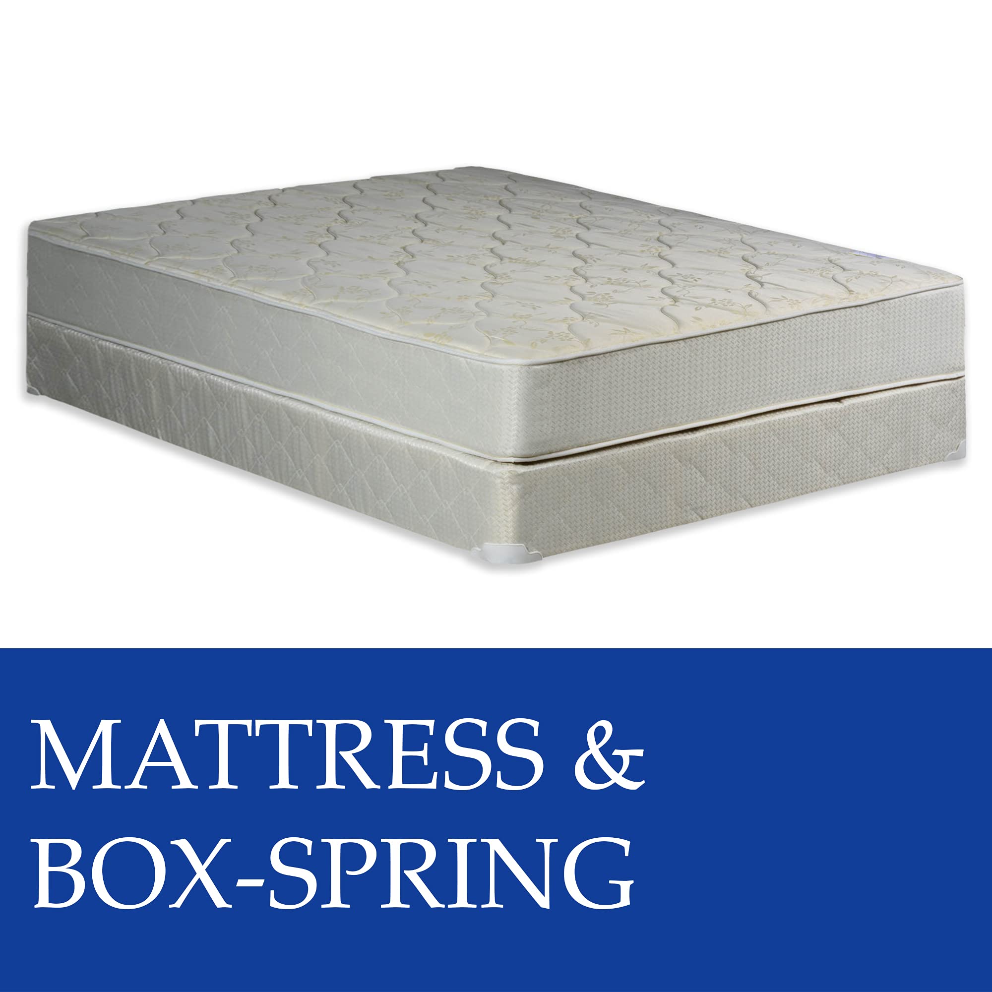 Treaton 9-Inch Gentle Firm Tight top Innerspring Mattress & 8" Wood Box Spring Set, Full, Beige