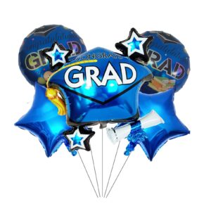 5pcs blue congrats grad graduation cap balloons for 2021 graduation party decor supplies grad mylar graduation balloons for college seniors high school