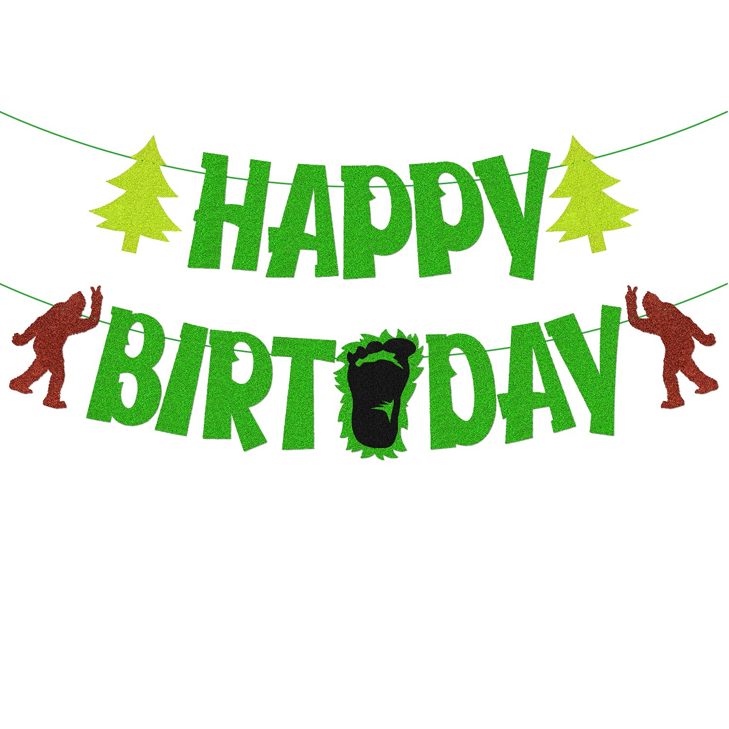 Birthday Banner Theme for Kids Boy Girl Women Men Happy Birthday Baby Shower Party Supplies Green Glitter Sparkly Decorations