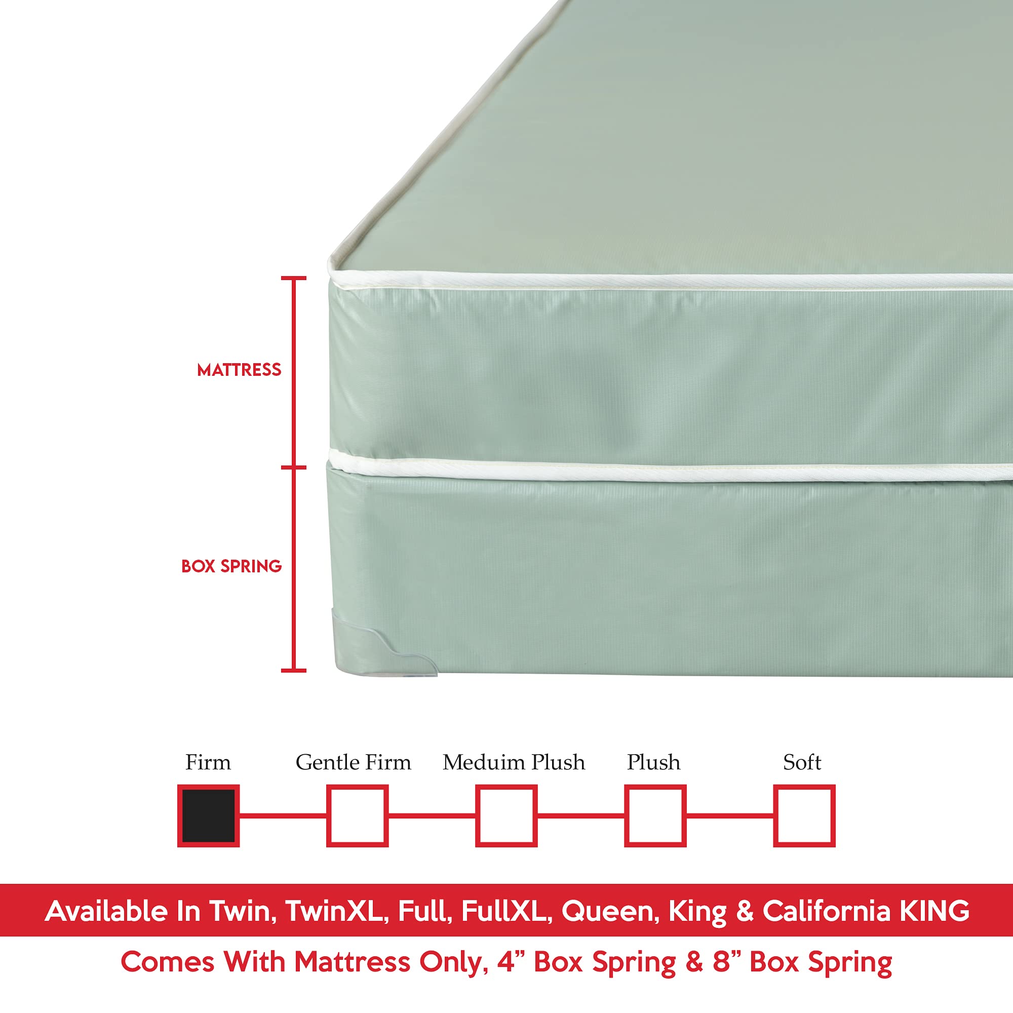 Treaton 8-Inch Firm Double Sided Tight top Waterproof Vinyl Innerspring Mattress & 8" Wood Box Spring Set, Full