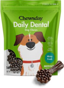 chewsday extra-small minty fresh daily dental dog chews, made in the usa, natural highly-digestible oral health treats for healthy gums and teeth - 28 count