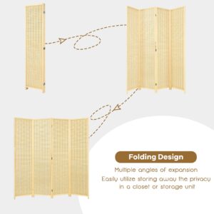 Giantex Bamboo Room Divider, 6 Ft Tall Freestanding Folding Privacy Screen, Wooden Room Separators Divider Wall, Portable Partition Boho 4 Panel Room Dividers for Home Office Bedroom Apartment Studio