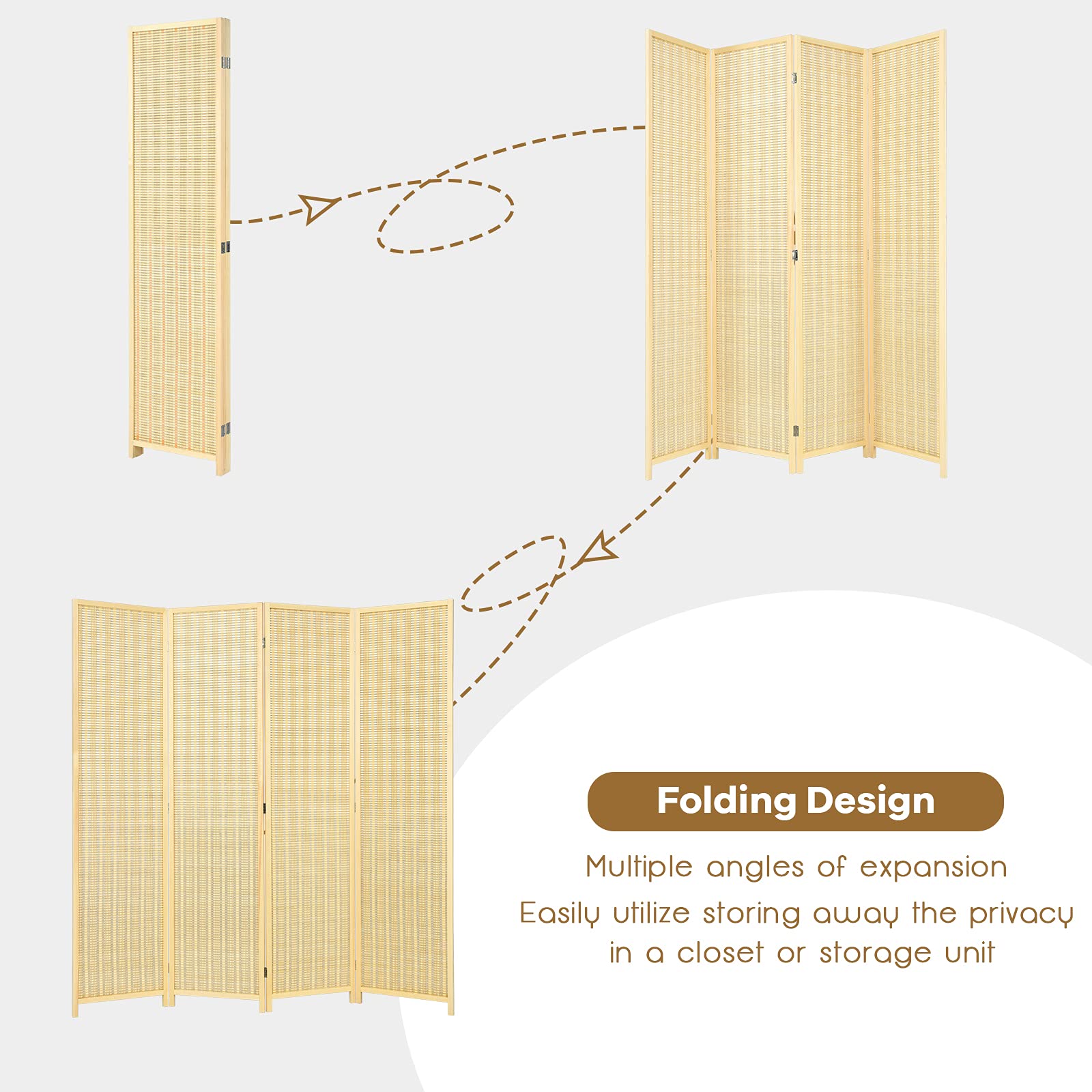 Giantex Bamboo Room Divider, 6 Ft Tall Freestanding Folding Privacy Screen, Wooden Room Separators Divider Wall, Portable Partition Boho 4 Panel Room Dividers for Home Office Bedroom Apartment Studio