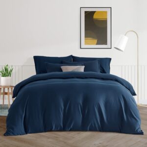 SONIVE Bedding Duvet Cover Set Super Soft and Breathable Double Brushed Microfiber 3 Pieces with Zipper Closure 8 Corner Ties (Navy, King)