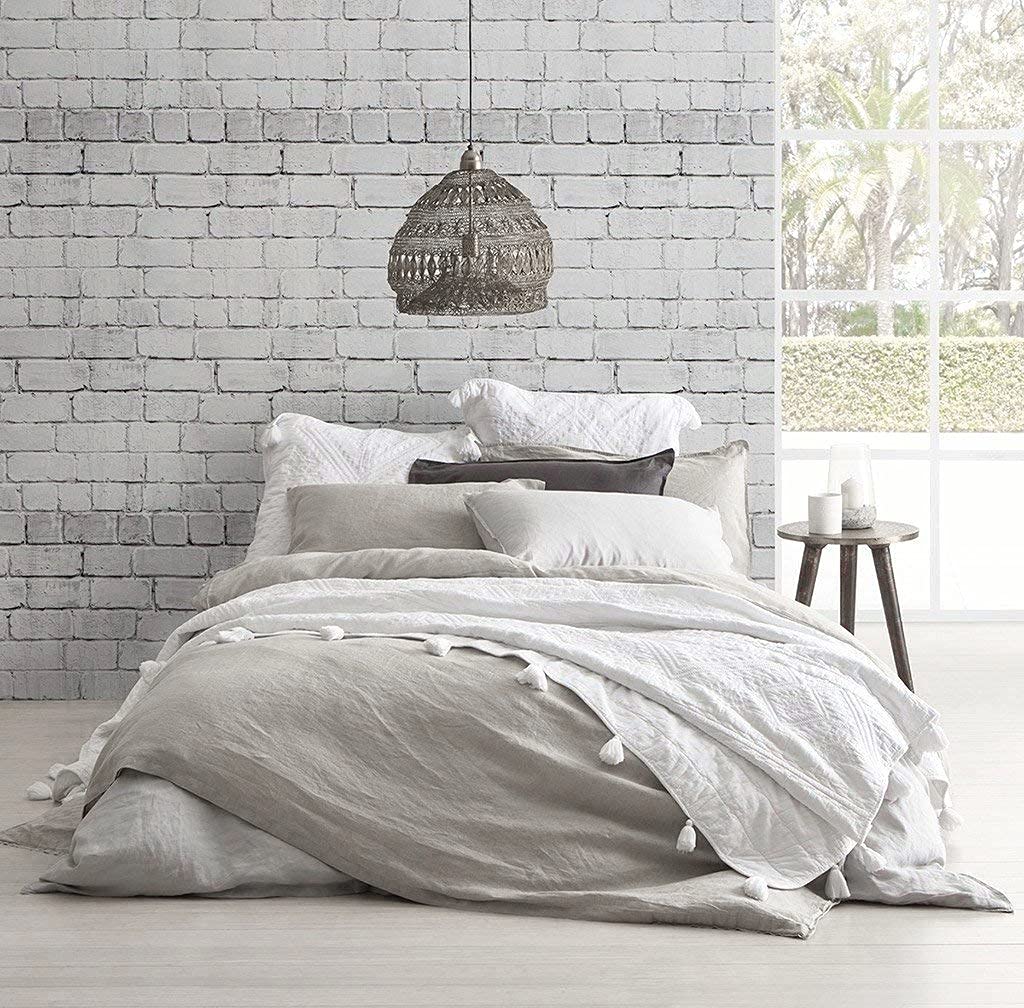 Get Bed Ready Stone Washed Cotton Casual Duvet Cover Set Solid Color Relaxed Modern Style Bedding Natural Wrinkled Lived-in Look Putty (Neutral, King)