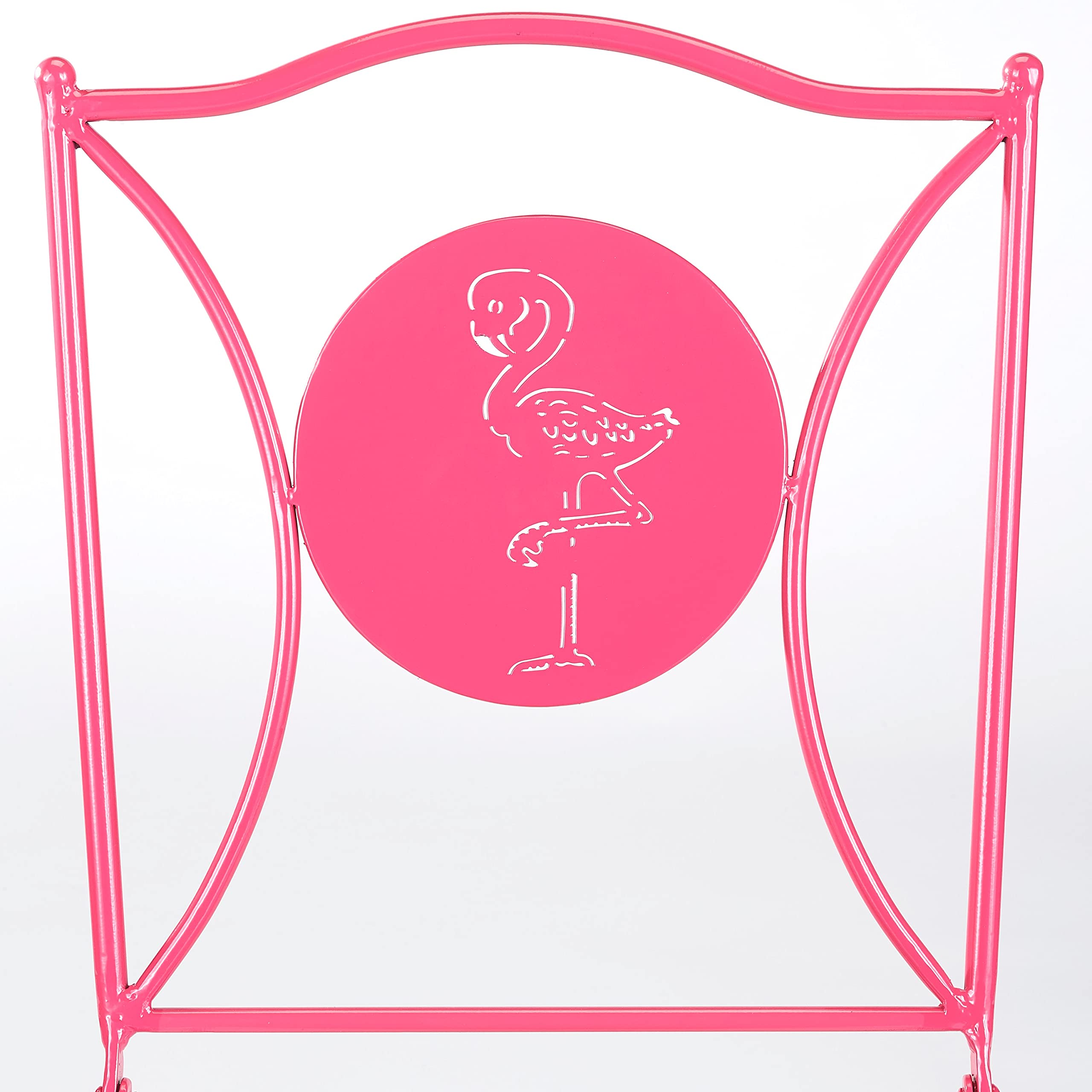 The Lakeside Collection Retro Vintage Metal Bistro Chair Patio Furniture with Flamingo Detail in Pink