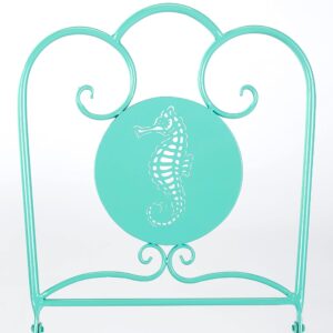 The Lakeside Collection Retro Vintage Metal Bistro Chair Patio Furniture with Seahorse Detail in Teal