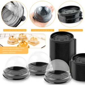 PRALB 100 Set Clear Plastic Mini Cupcake Boxes Muffin Pod Dome Muffin Single Container Box Wedding Birthday Gifts Supplies,2.76 X1.78 Inch for Cheese Pastry Dessert Mooncake (Clear,Black)