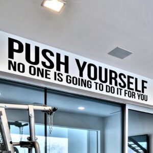 my vinyl story - push yourself - motivational wall art gym wall decor decal quote sticker home exercise fitness workout positive sign office vinyl removable (matte black, 36x9 inches)