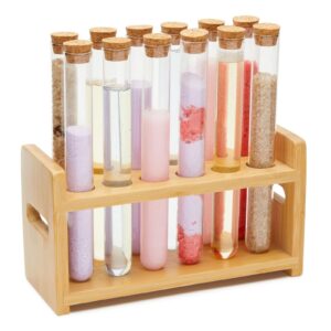 okuna outpost 12 glass test tubes with bamboo wooden rack for party shot glass, spice, candy