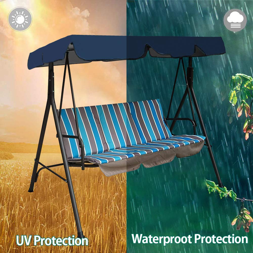 COOSOO Swing Canopy Replacement Top Cover Waterproof UV Block Sun Shade Swing Chair Top Cover for Outdoor Garden Patio 3 Seat Furniture Blue