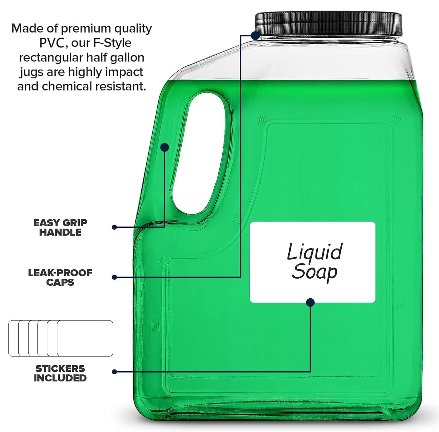 Stock Your Home Wide Mouth Gallon Jugs (2 Pack) - 128 Ounce Rectangular Oblong Gallon Container - Clear Plastic Jugs with Handle for Home, Commercial or Restaurant Use