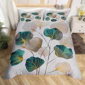 feelyou leaves comforter cover ginkgo leaves pattern bedding set botanical leaf duvet cover for children kids boys girls microfiber nature bedspread cover nature room decor bedclothes queen size