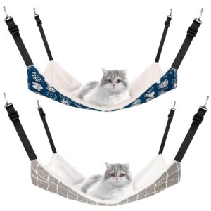 2 pieces reversible cat hanging hammock soft breathable pet cage hammock with adjustable straps and metal hooks double-sided hanging bed for cats small dogs rabbits (cat and plaid,l)