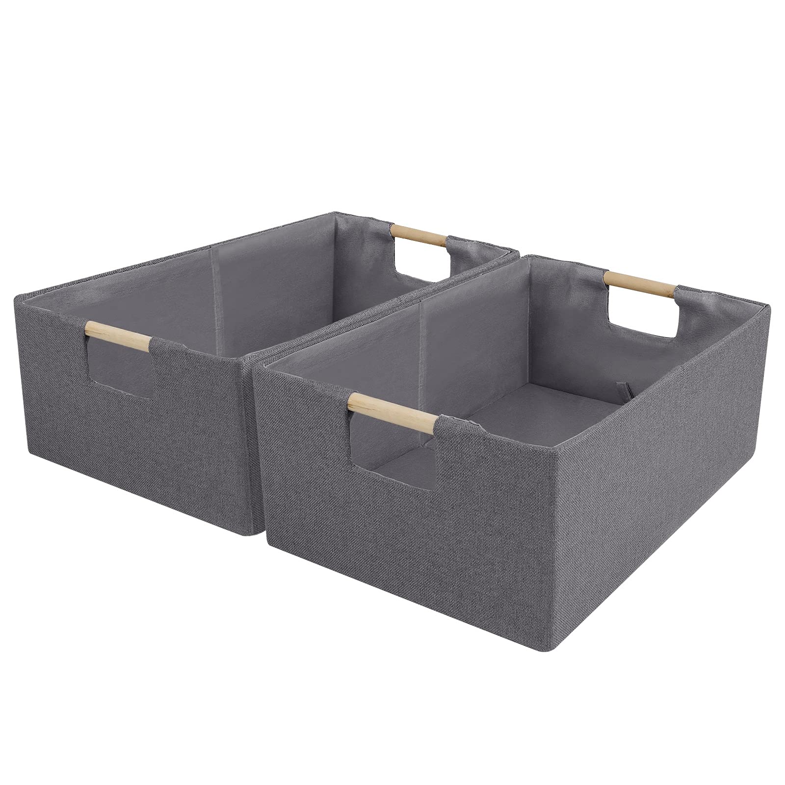 ANMINY 4PCS Storage Baskets for Organizing Collapsible Fabric Storage Bins Boxes with Wood Handles Closet Shelves Cube Organizer Bins Clothes Laundry Storage Container - Medium, Gray