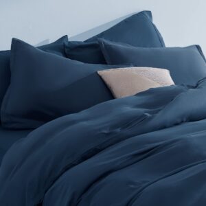 SONIVE Bedding Duvet Cover Set Super Soft and Breathable Double Brushed Microfiber 3 Pieces with Zipper Closure 8 Corner Ties (Navy, King)