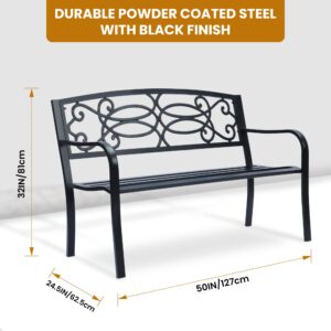 Sun-Ray Metal Park Patio Bench, Outdoor Bench in Black for Porch, Lawn, Garden, Deck